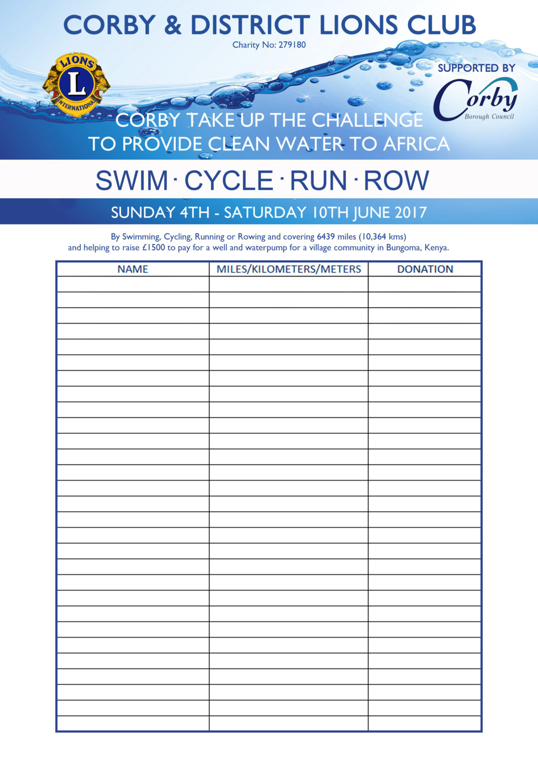 Swimathon Sponsor Form - Corby Amateur Swimming Club